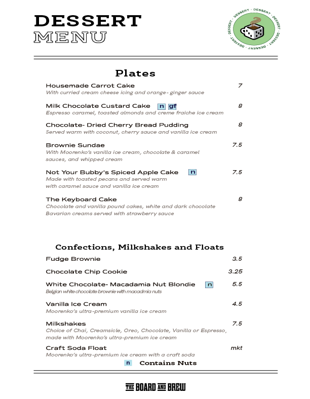 College Park Menus - The Board and Brew