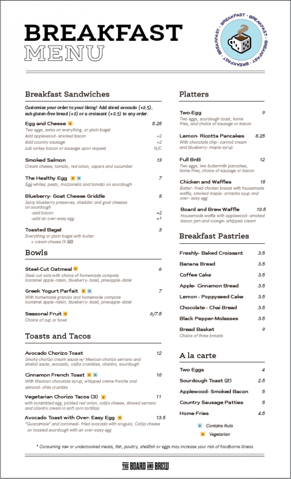 Philadelphia Menus - The Board and Brew