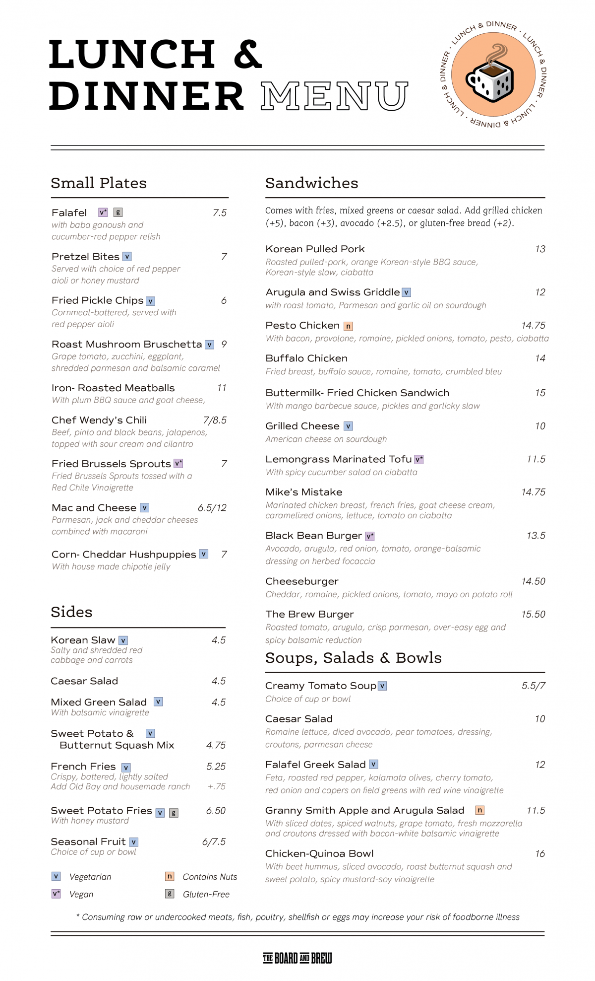 College Park Menus - The Board and Brew