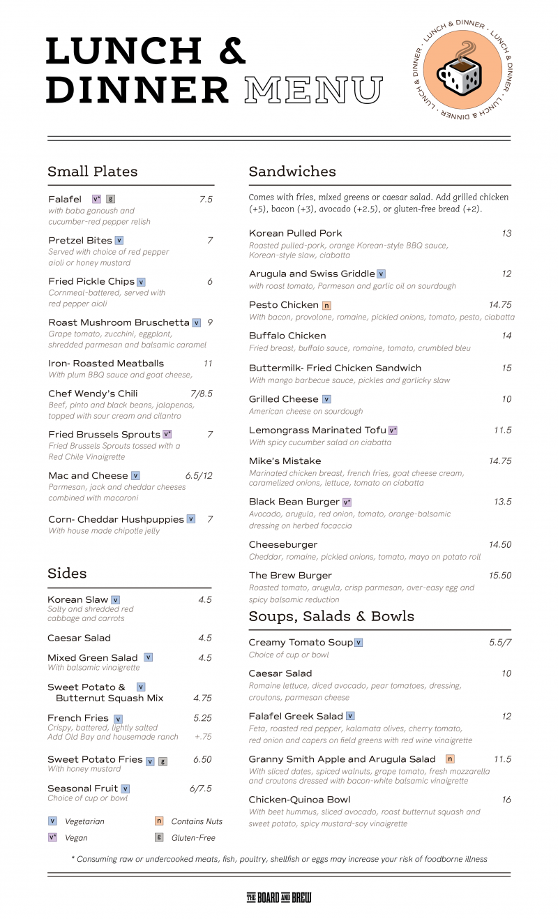 College Park Menus - The Board and Brew