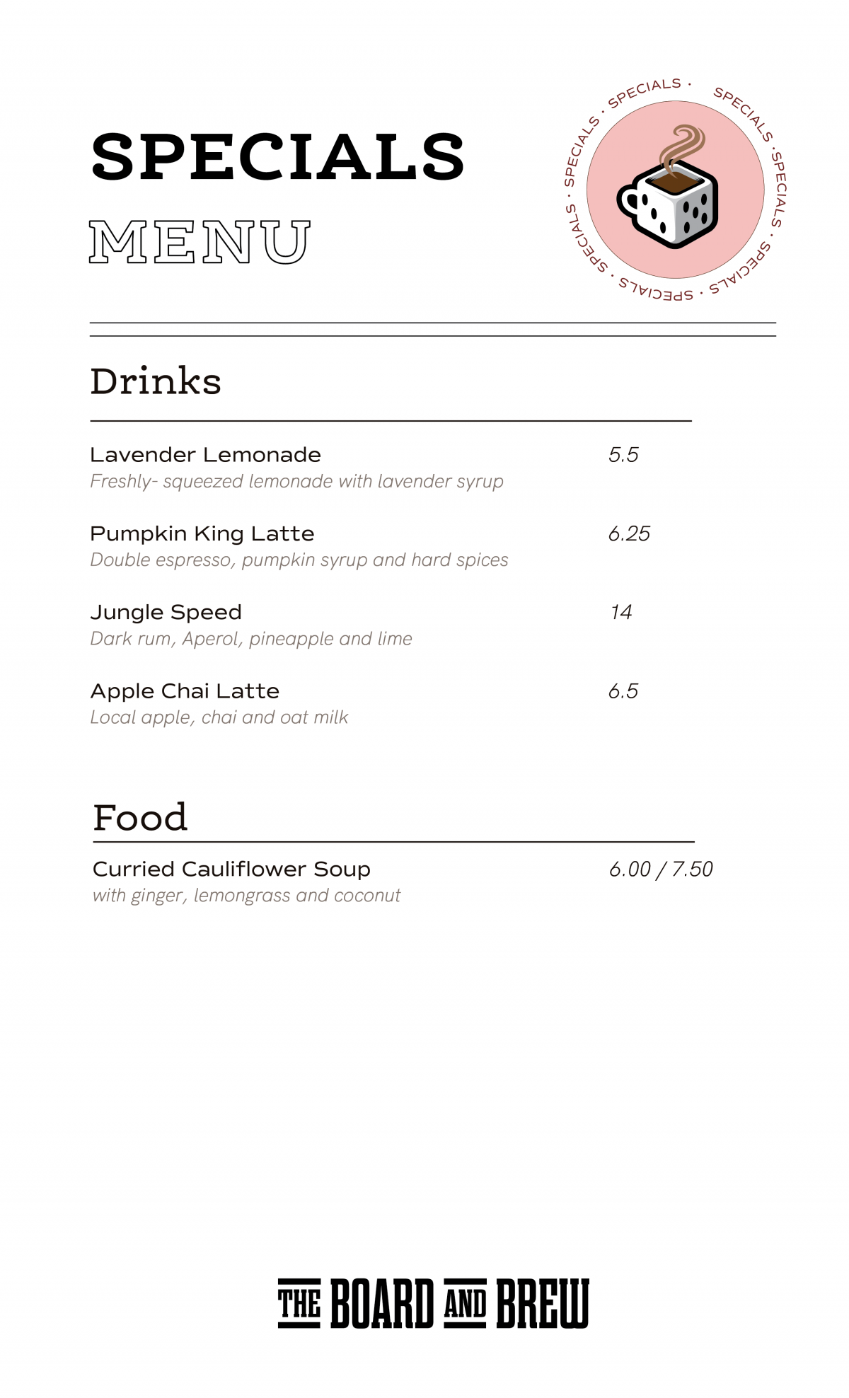 Philadelphia Menus - The Board and Brew