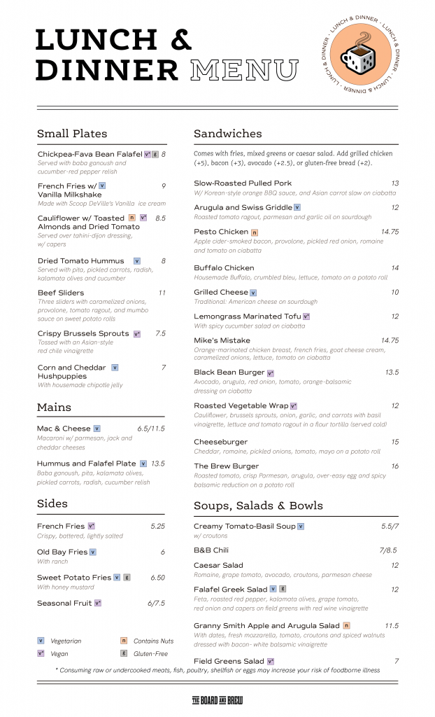 Philadelphia Menus - The Board and Brew