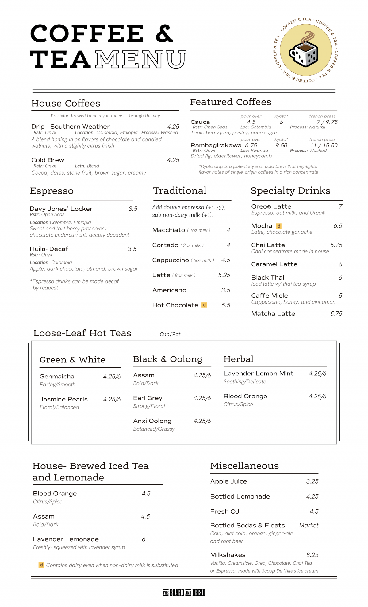 Philadelphia Menus - The Board and Brew