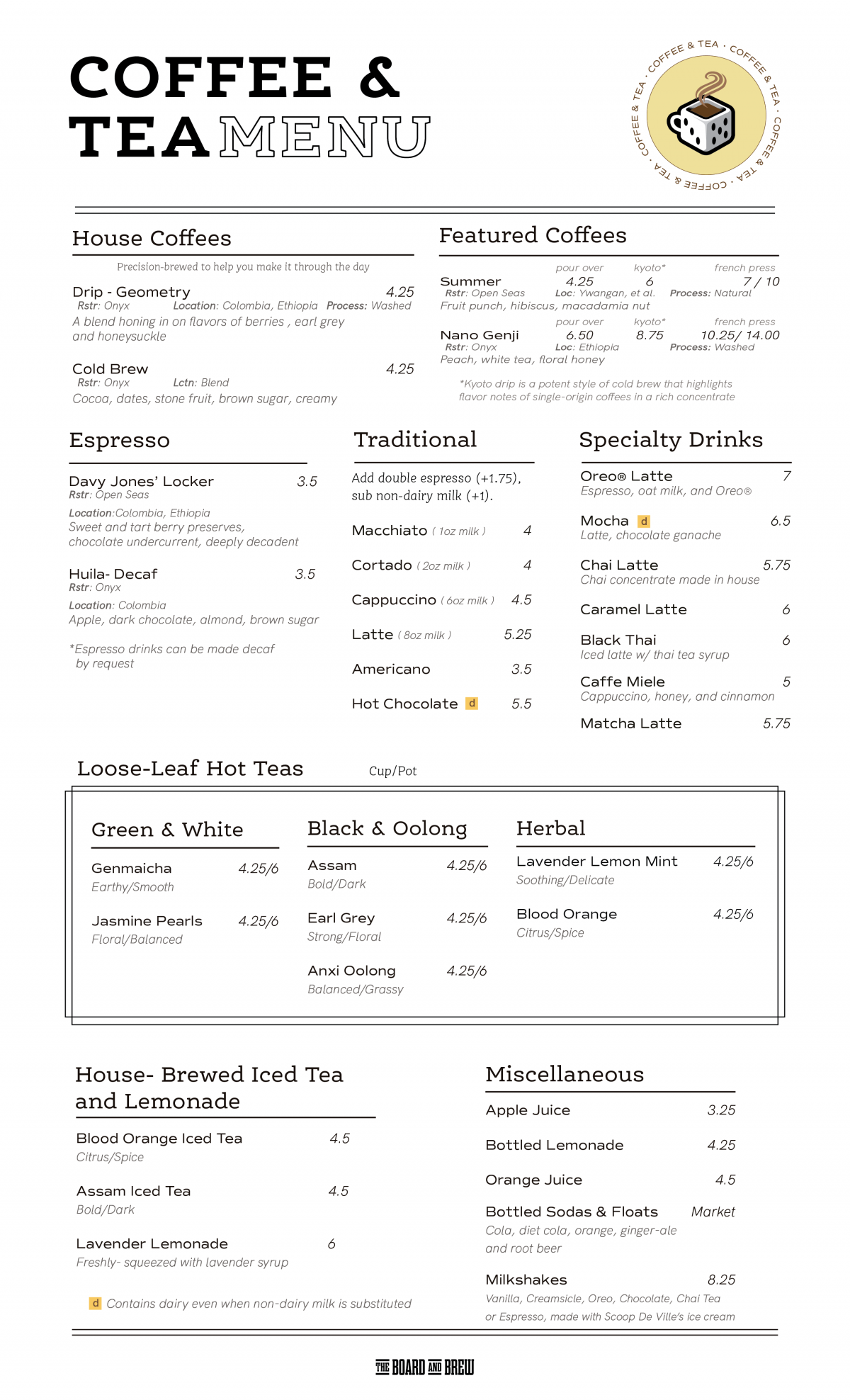 Philadelphia Menus - The Board and Brew