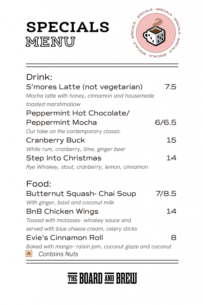 College Park Menus - The Board and Brew