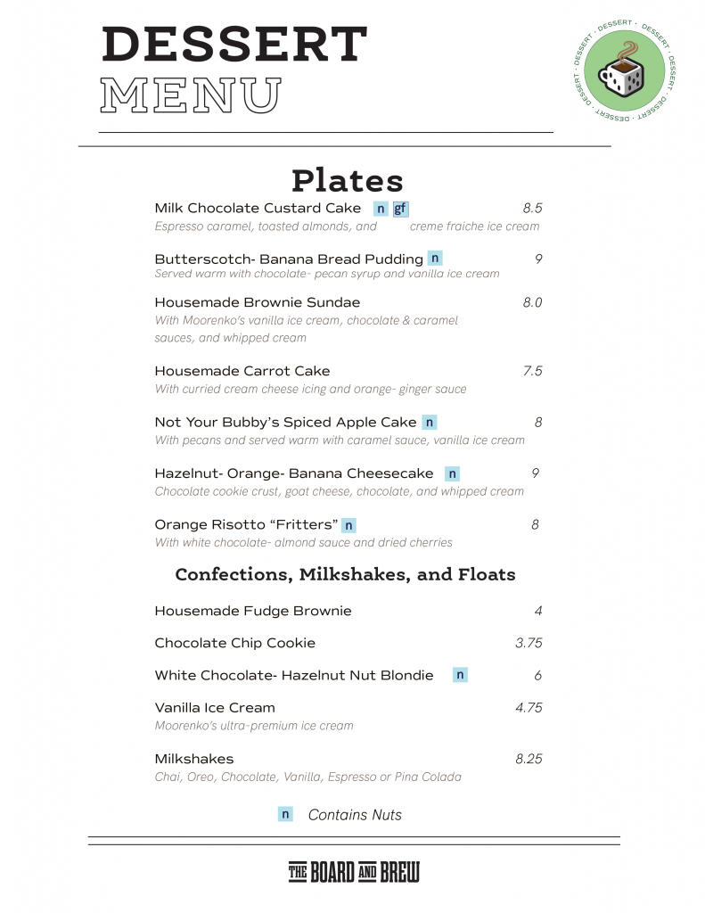 College Park Menus - The Board and Brew