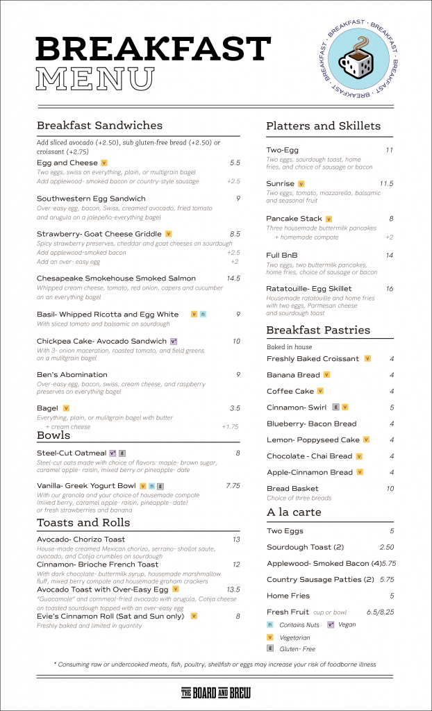 College Park Menus - The Board and Brew