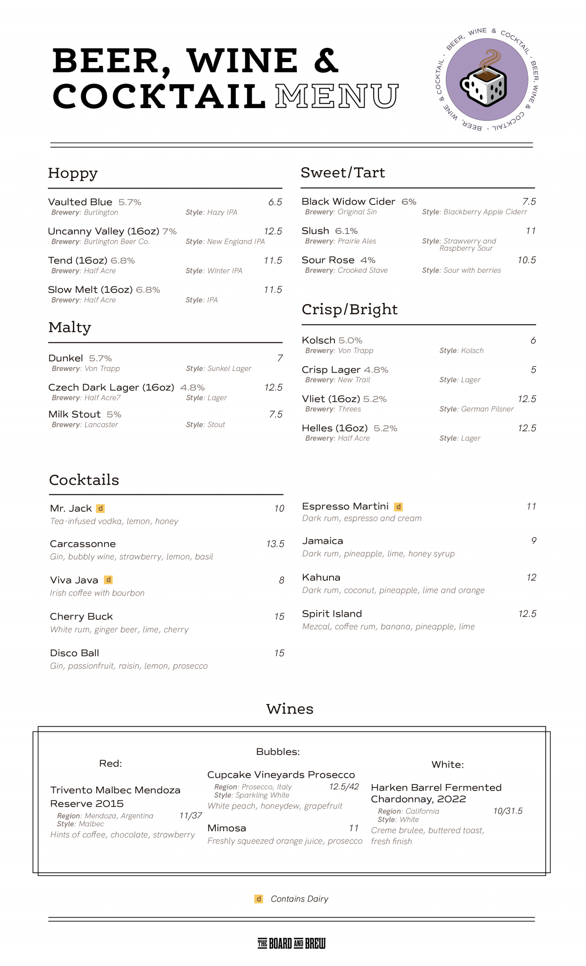 Philadelphia Menus - The Board and Brew