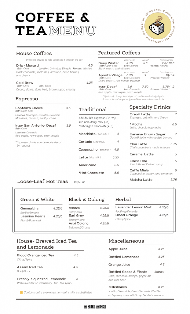 Philadelphia Menus - The Board and Brew