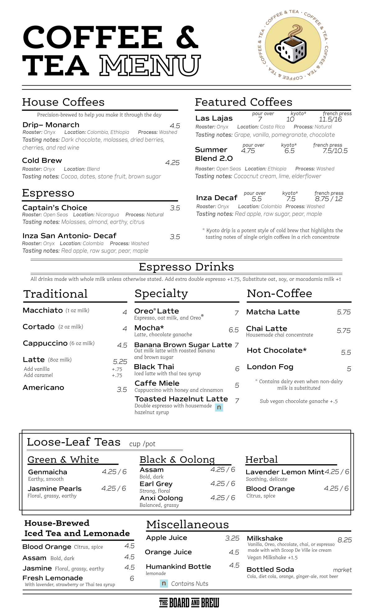 Philadelphia Menus - The Board and Brew