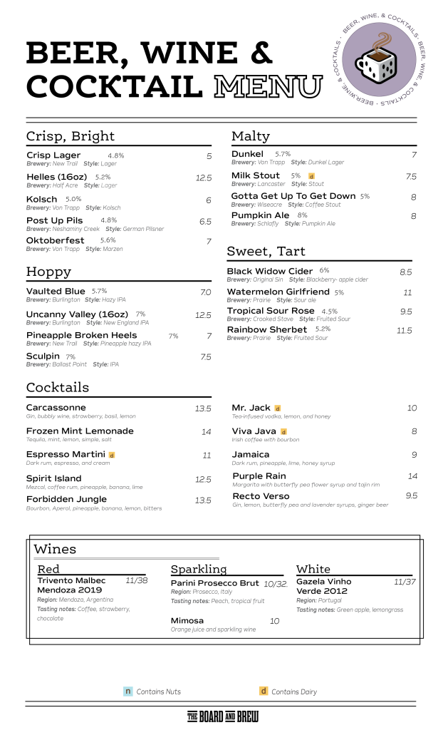 Philadelphia Menus - The Board and Brew