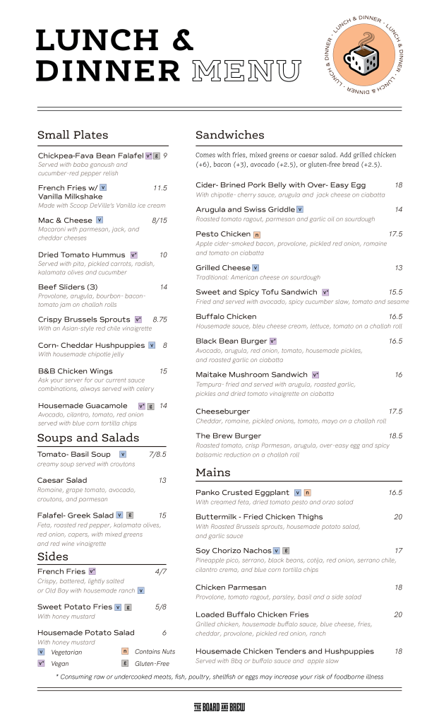 Philadelphia Menus - The Board and Brew