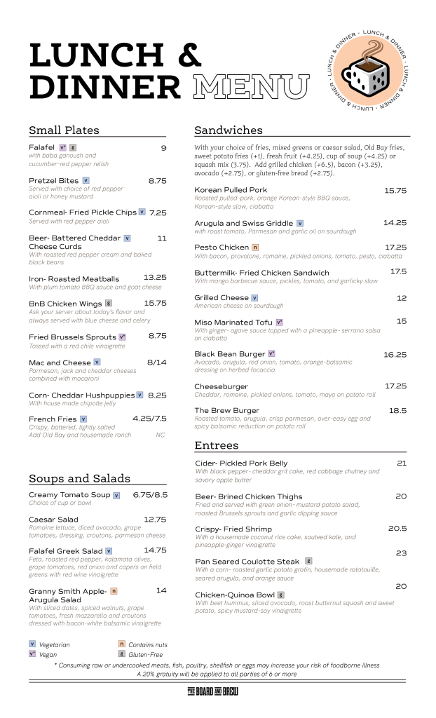 College Park Menus - The Board and Brew