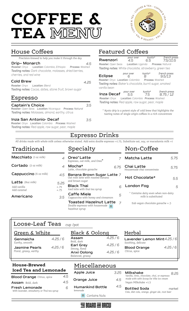 Philadelphia Menus The Board and Brew